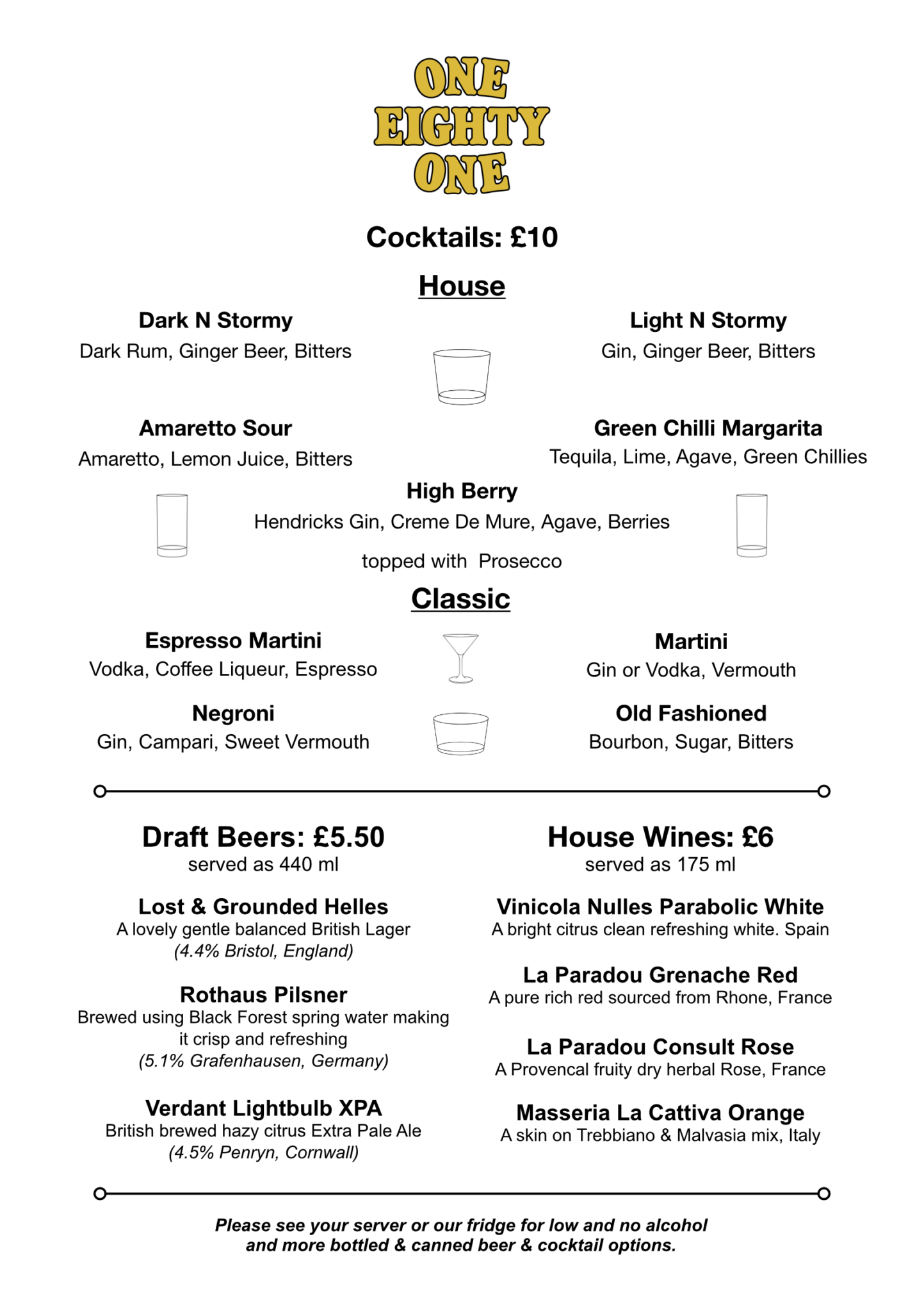 Menu - One Eighty One