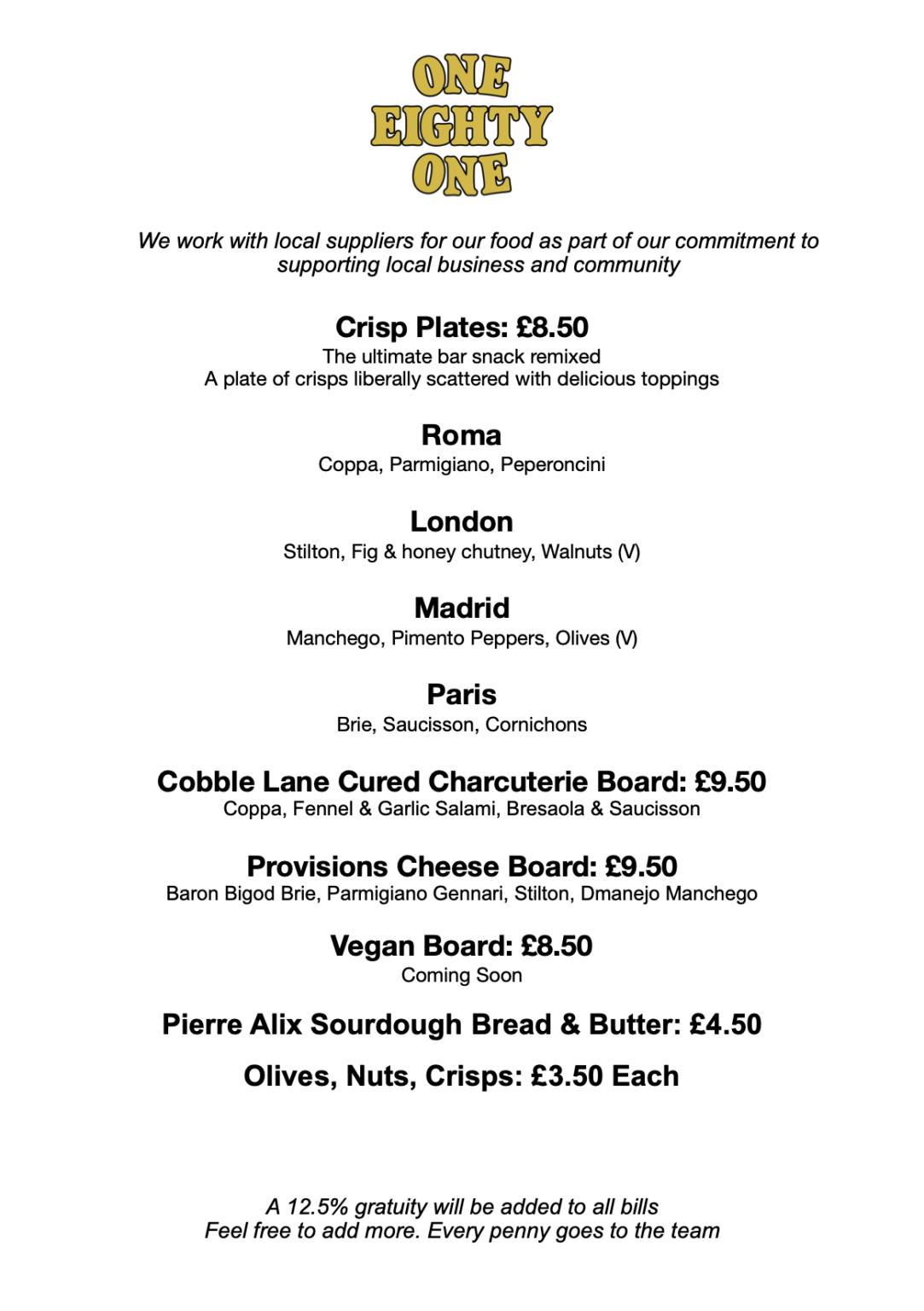Menu - One Eighty One